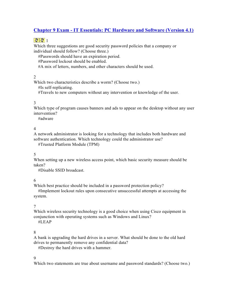 Chapter 9 Exam - IT Essentials: PC Hardware and Software (Version 4.1 ...