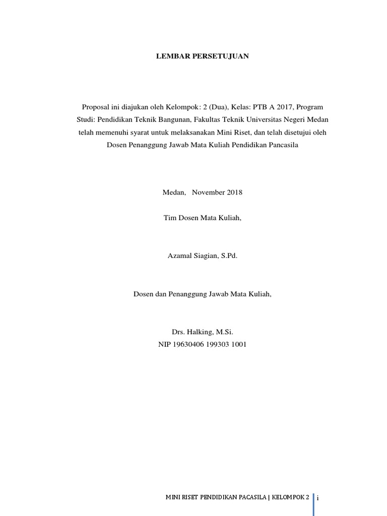 Lembar Persetujuan Dan Daftar Isi MINI rISET Pancasila | PDF