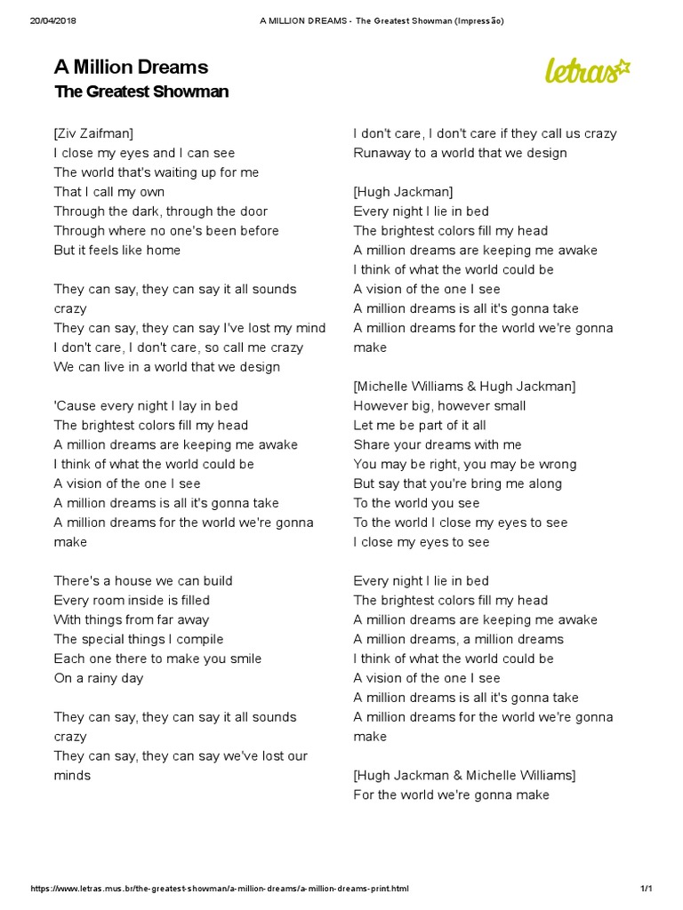 A Million Dreams Lyrics Analysis | PDF | Leisure