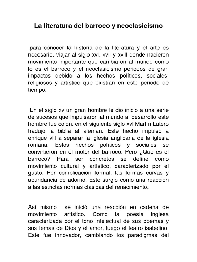 La Literatura Del Barroco y Neoclasicismo | PDF