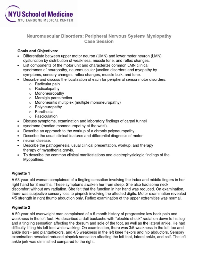 Neuromuscular Vignettes | PDF | Peripheral Neuropathy | Neurological ...
