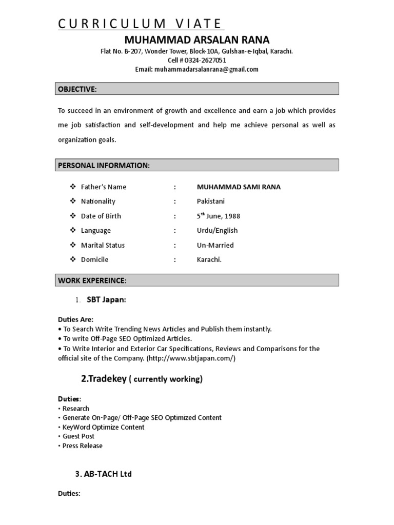 Curriculum Viate: Muhammad Arsalan Rana | PDF