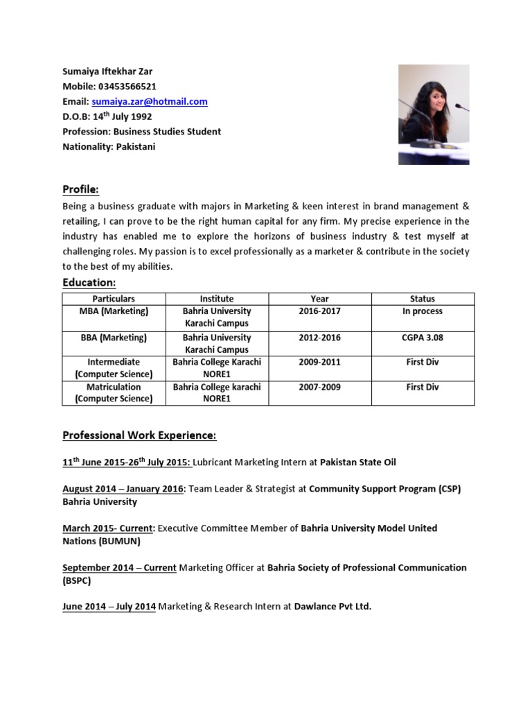 Rozee CV 6280316 Sumaiya Iftekhar | PDF | Marketing | Communication