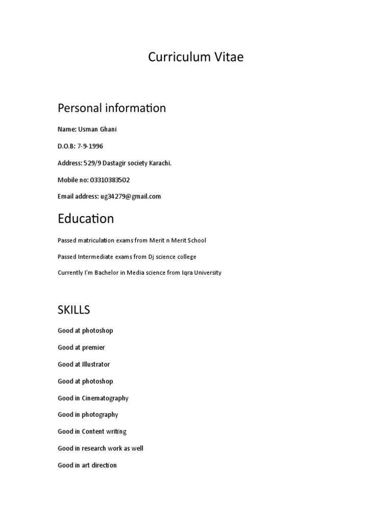 Curriculum Vitae: Personal Information | PDF