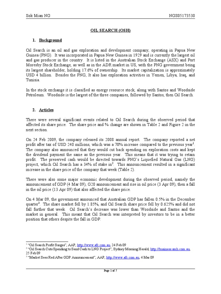 Oil Search (Osh) 1. Background | PDF | Papua New Guinea | Yield (Finance)