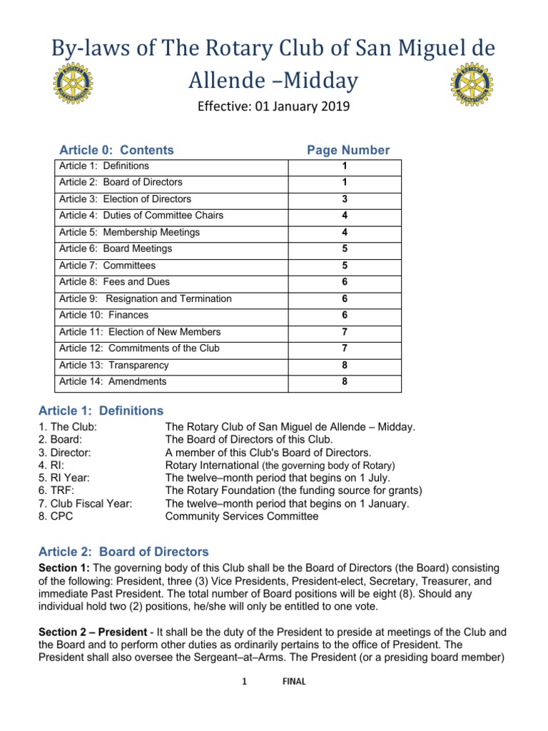 By-Laws of Rotary Midday Eff. January 2019 (Amended 7/2019) | PDF ...