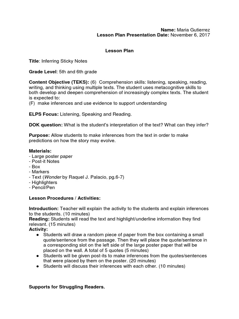 Inferring Lesson Plan | PDF | Language Arts & Discipline