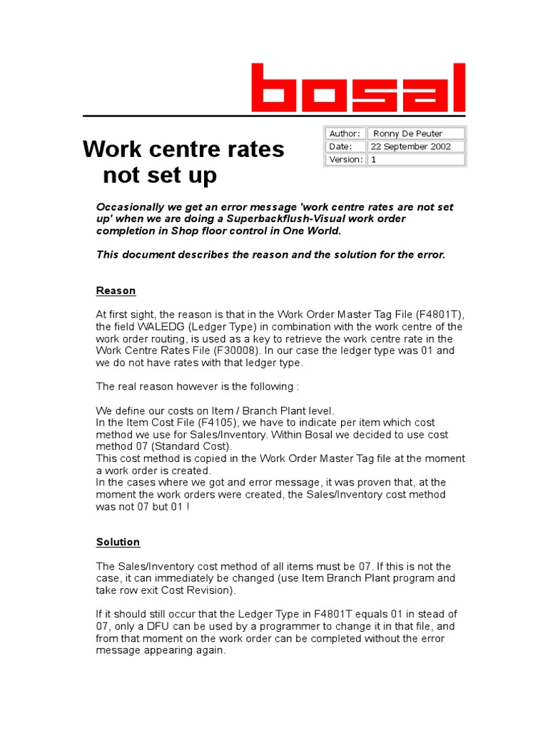 Work Centre Rates Not Set Up: Reason | PDF | Finance & Money Management ...