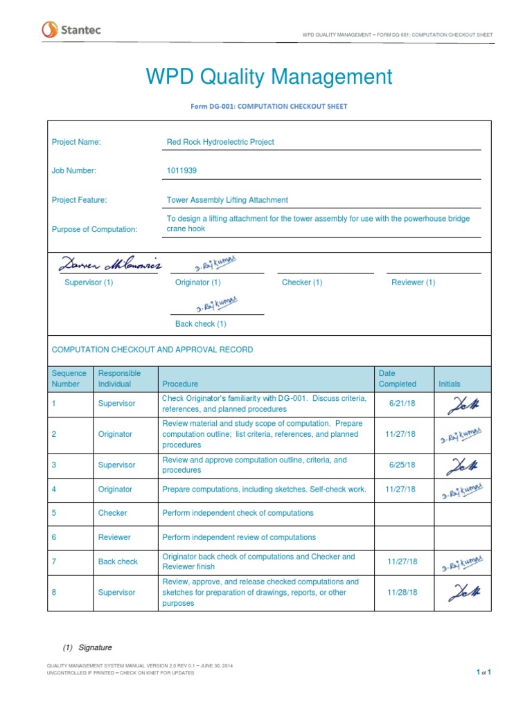 WPD Quality Management: Form Dg-001: Computation Checkout Sheet | PDF ...