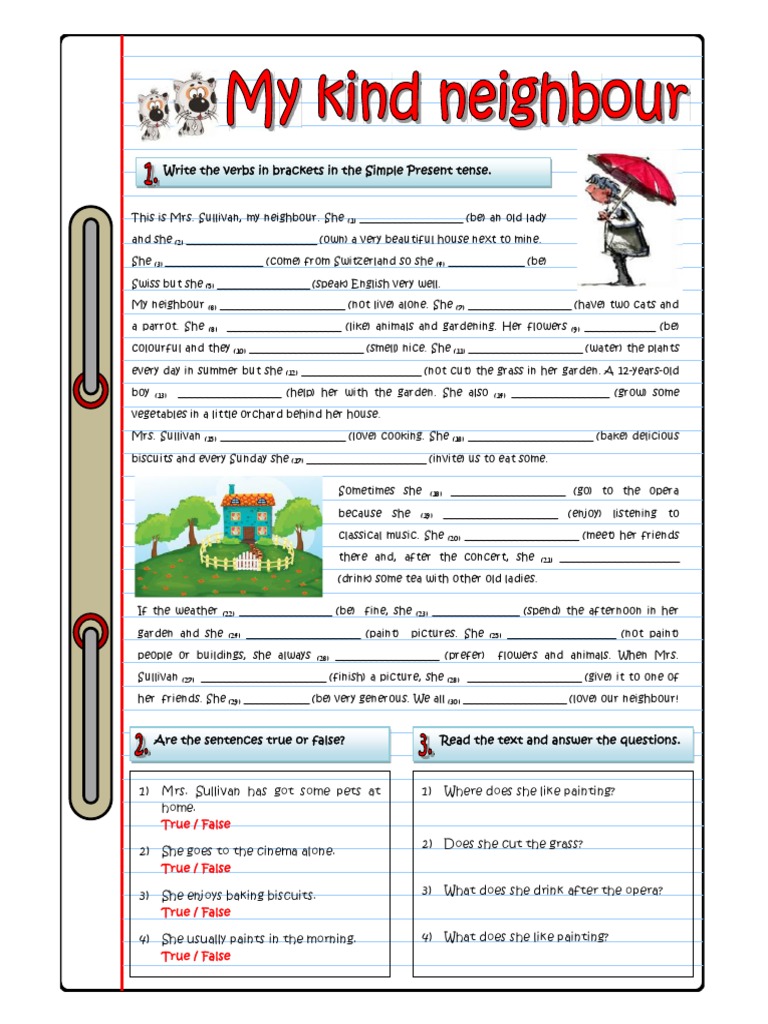 My Kind Neighbour Simple Present Reading Comprehension | PDF | Syntax ...