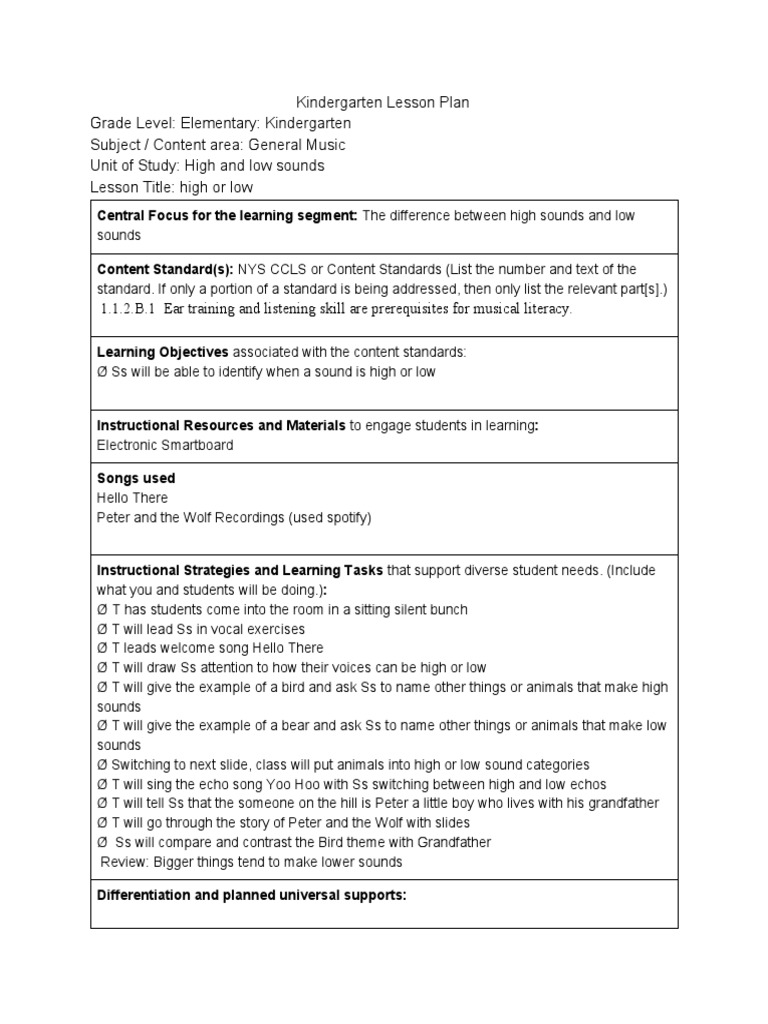Kindergarten Lesson Plan 5 | PDF