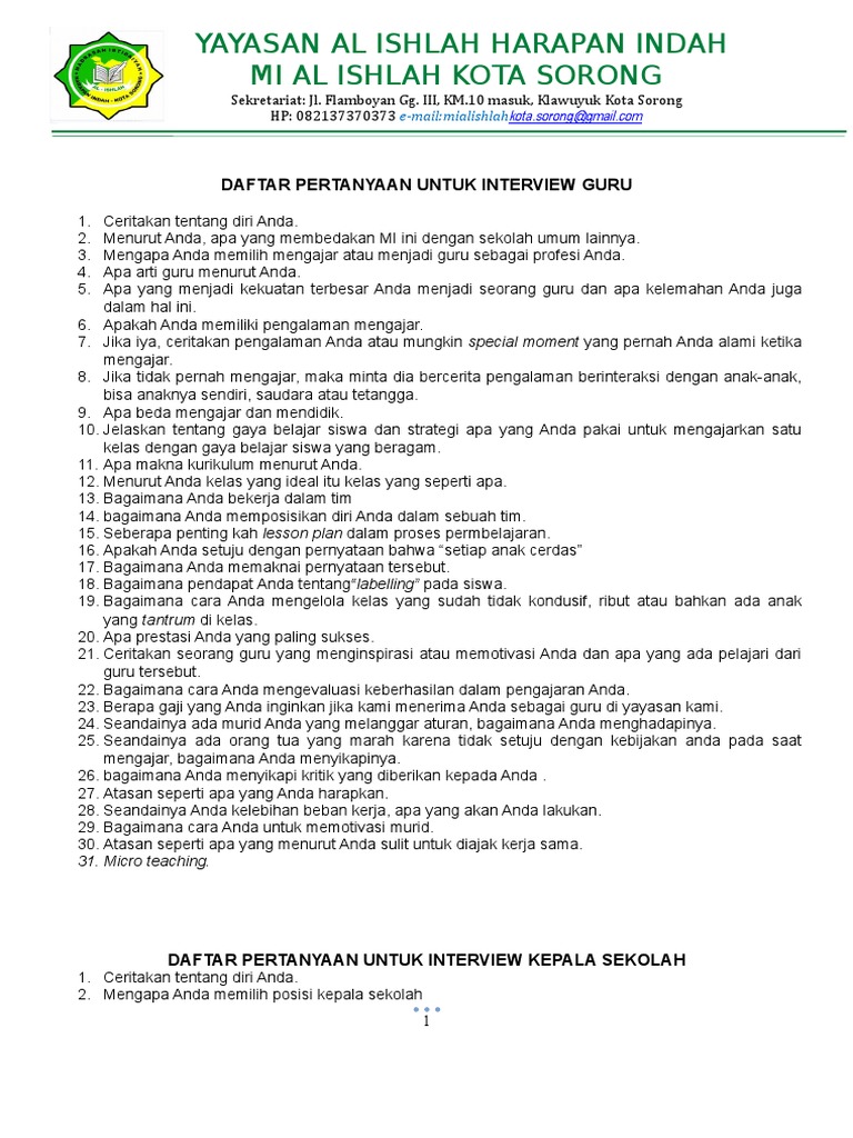 Daftar Pertanyaan Wawancara Guru | PDF