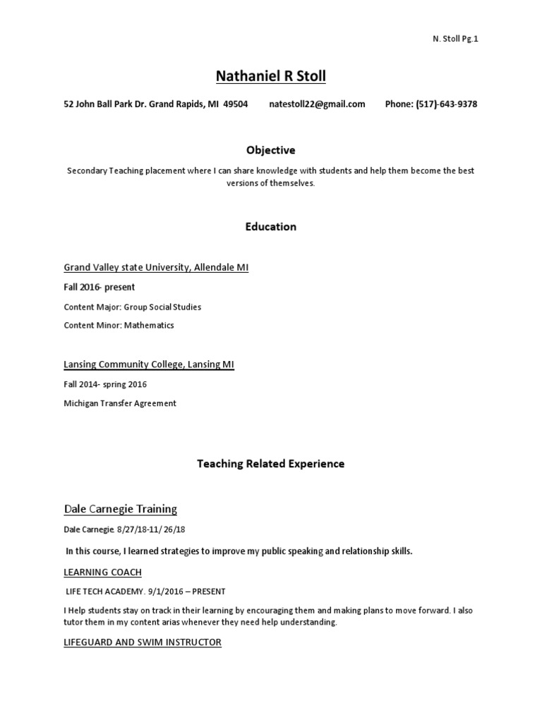 Nathan Stoll Coe Resume Edit | PDF | Ymca | Lansing