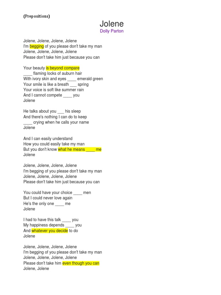 Jolene Lyrics | PDF