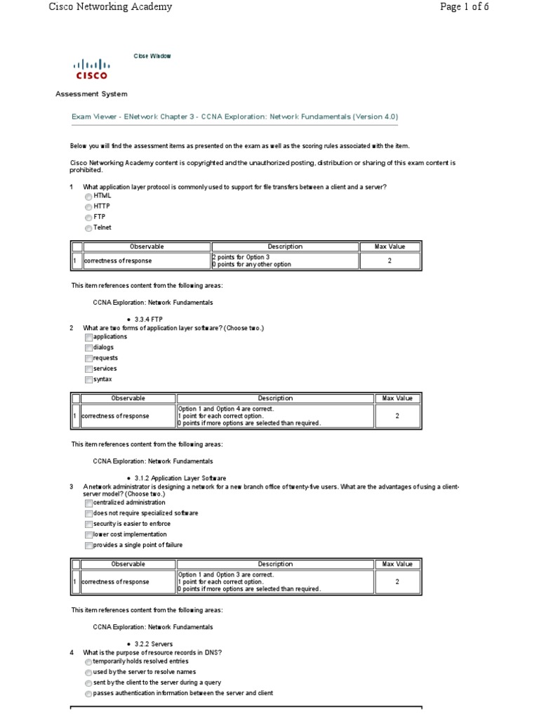 Exam Viewer - Enetwork Chapter 3 - Ccna Exploration: Network Fundamentals (Version 4.0) | PDF ...