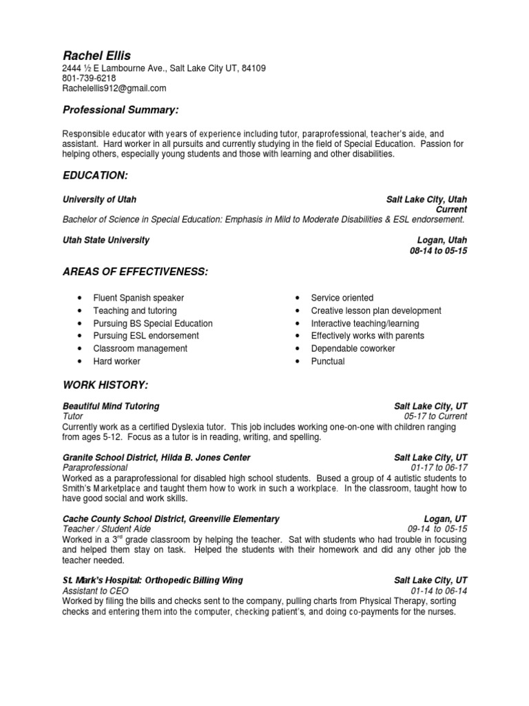 Rachel Ellis Resume PDF | PDF | Special Education | English As A Second ...
