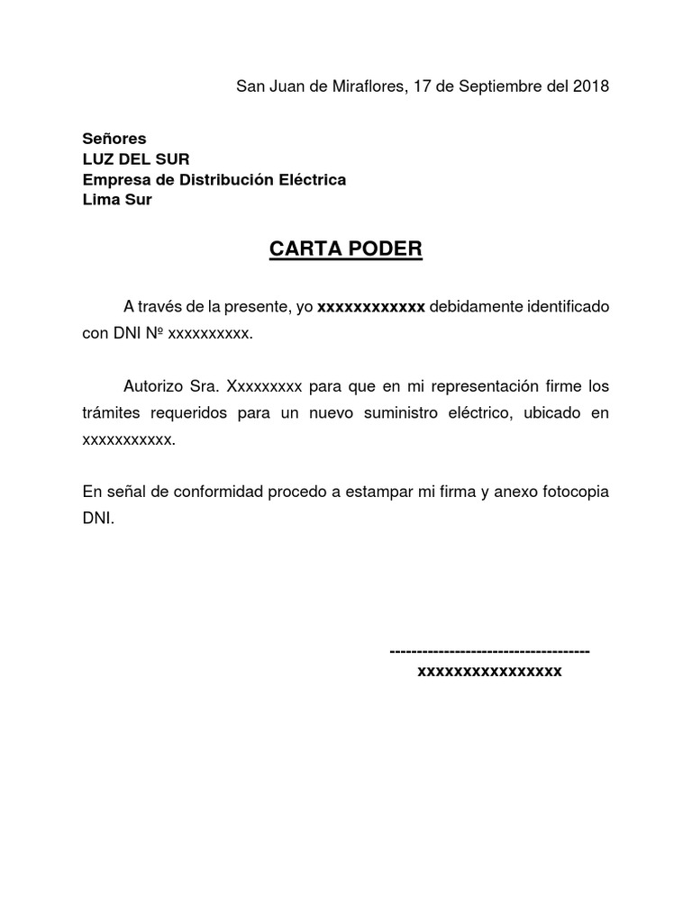 Carta-Poder-LUZ DEL SUR NO BORRAR | PDF