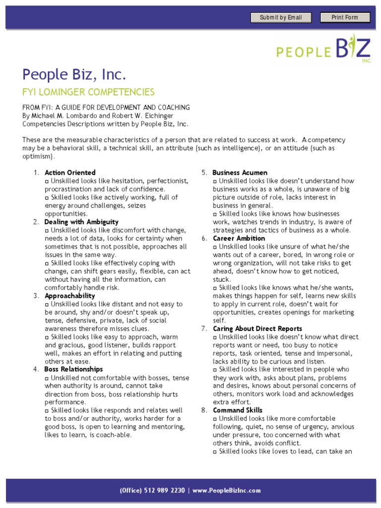FYI Lominger Competencies Interactive | Download Free PDF | Goal ...