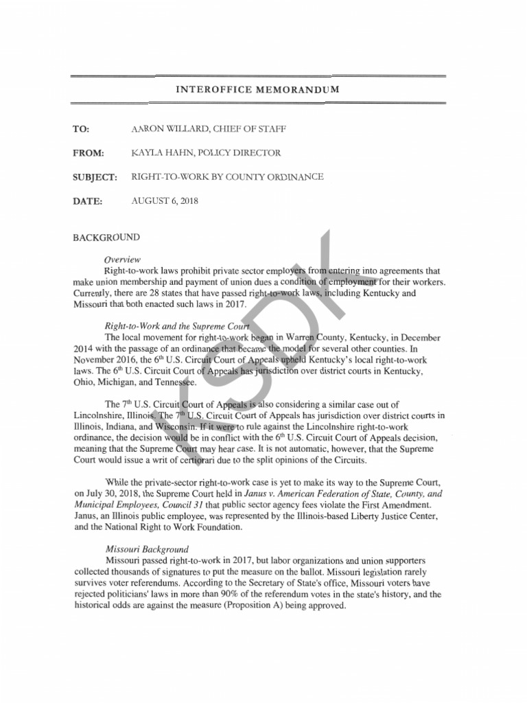 Right To Work Sunshine Request Response | PDF | Supremacy Clause | U.S ...