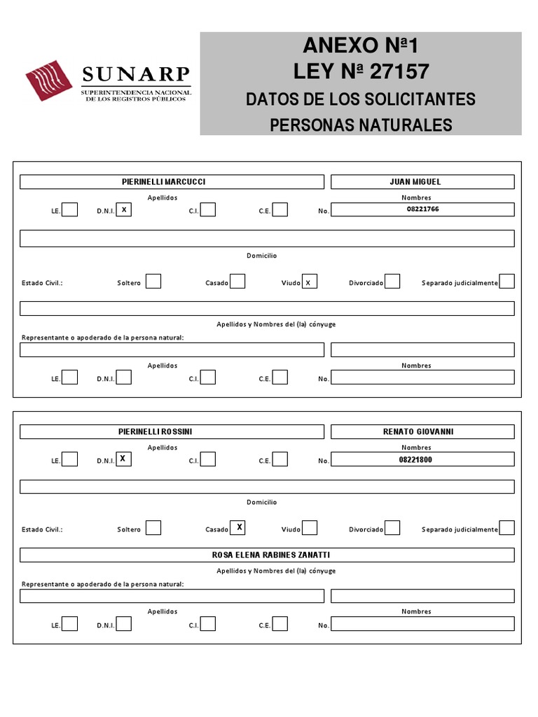 Ley 27157 datos solicitantes | PDF