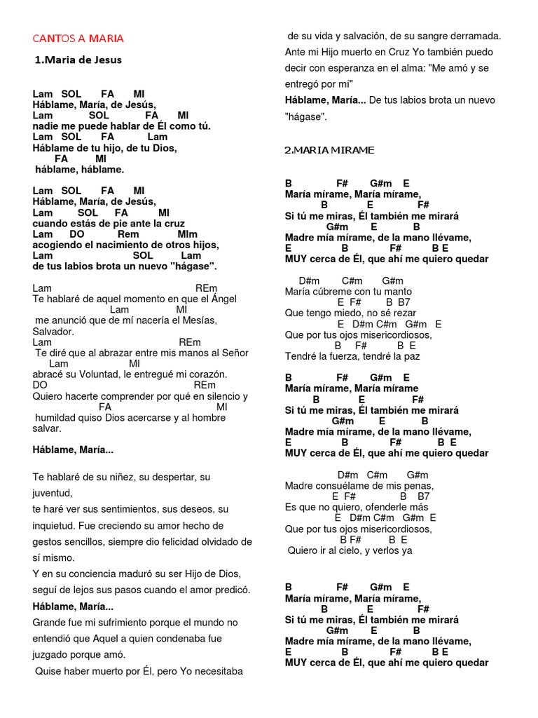 Cantos a María: Letras y Acordes | PDF | María, madre de Jesús | Amor