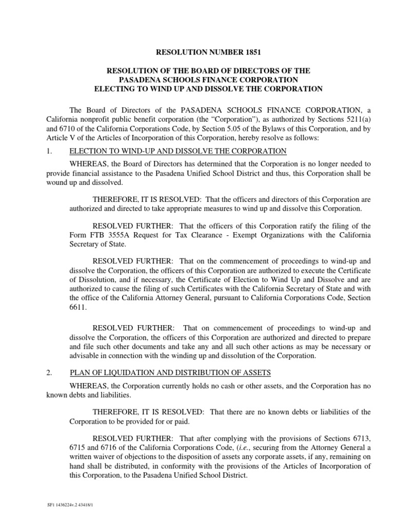 Resolution Dissolution | PDF | Liquidation | Civil Law (Legal System)