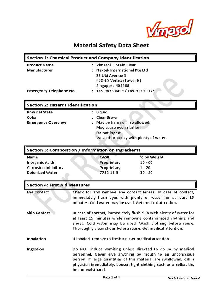 Vimasol MSDS: Safety and Handling Guide | PDF | Personal Protective ...