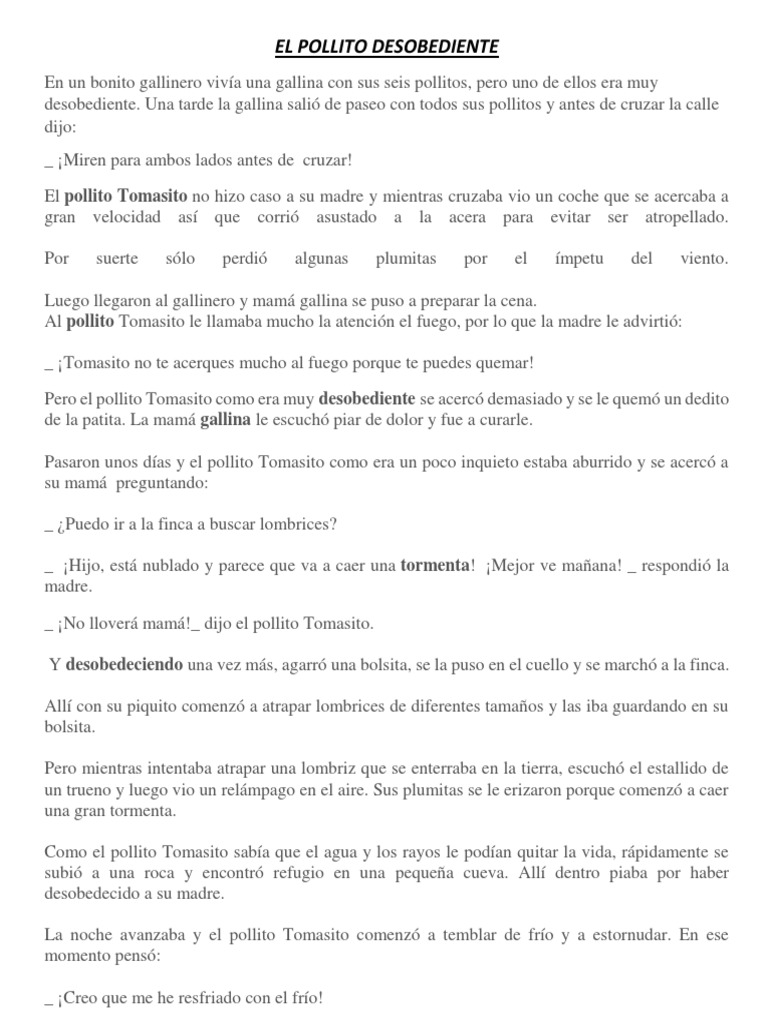El Pollito Desobediente Pdf Ocio