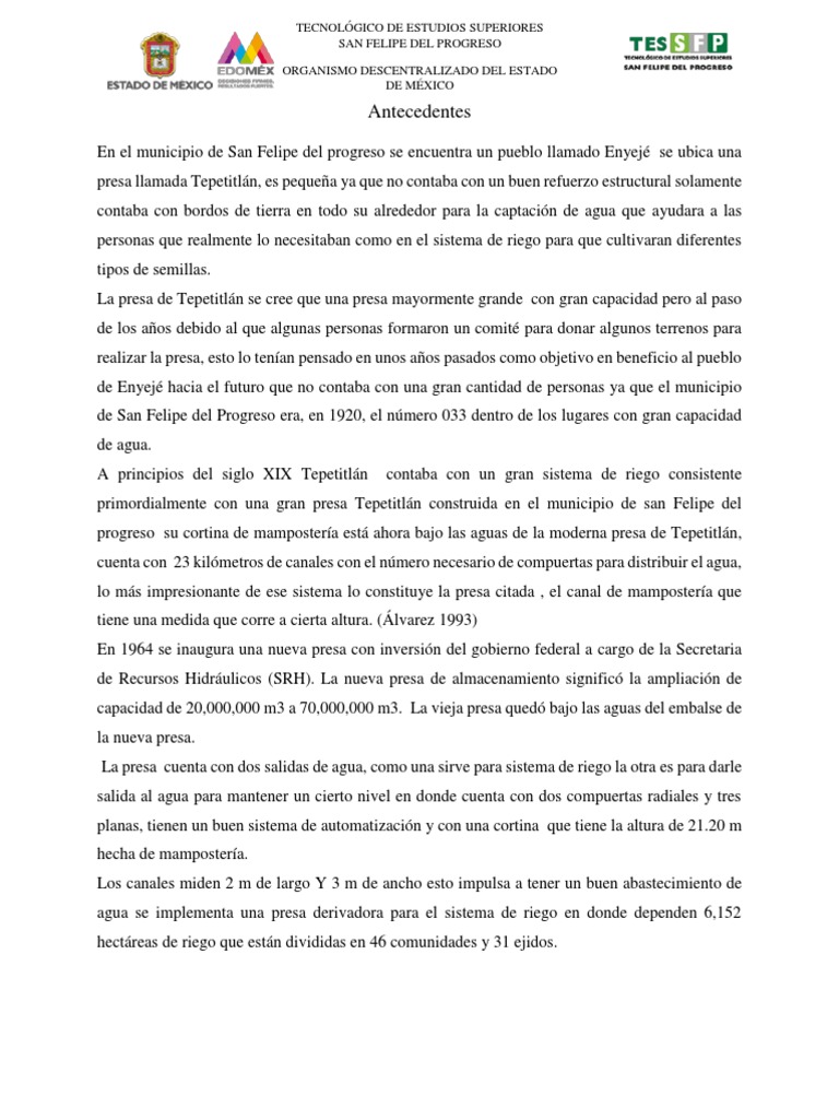 Historia de la Presa Tepetitlán | PDF | Represa | México