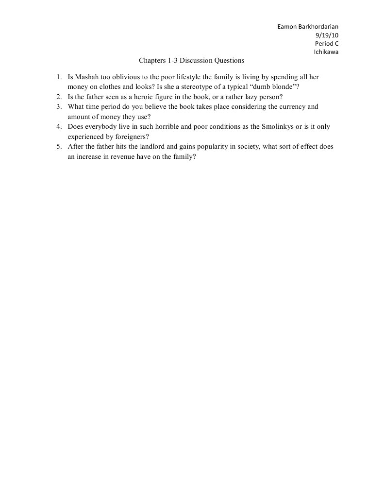 Bread Givers Chapters 1 3 | PDF