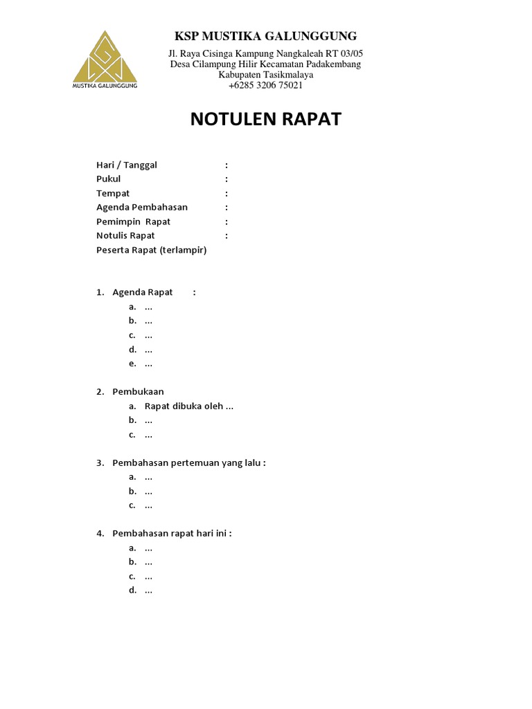 Format Notulen Rapat | PDF