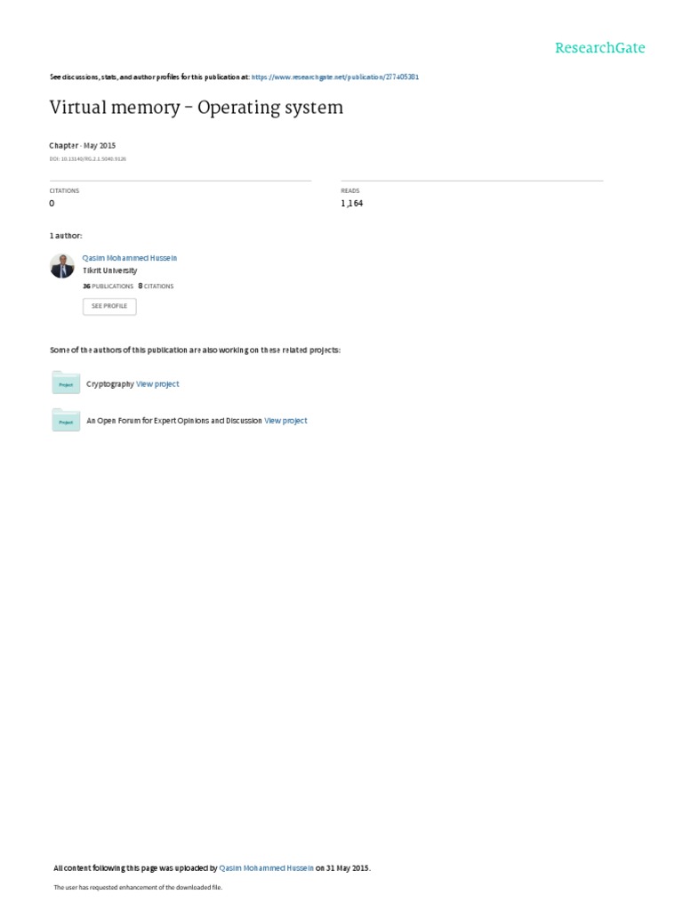 Virtual Memory - Operating System: Qasim Mohammed Hussein | PDF | Process (Computing) | Computer ...