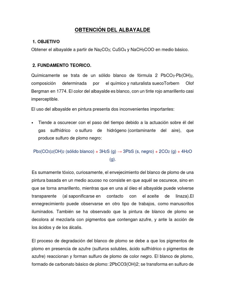 Obtención de Albayalde por Electrólisis | PDF | Compuestos químicos ...