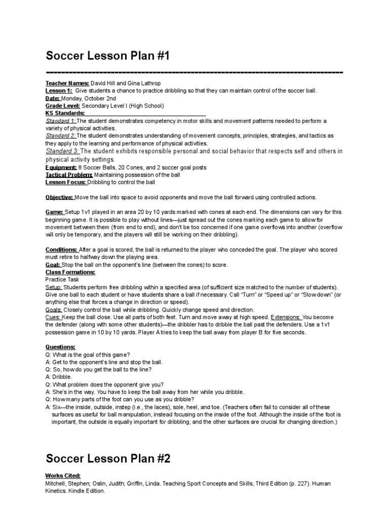 Soccerlessonplans 1 | PDF | Teachers | Association Football