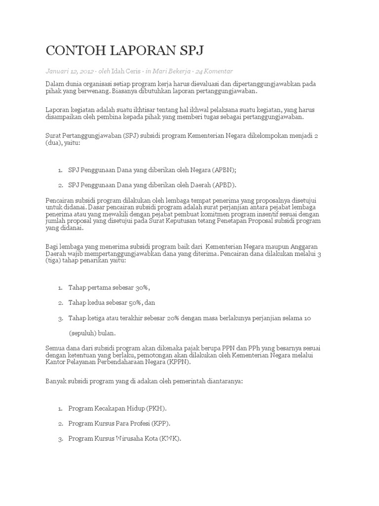 Contoh Laporan SPJ | PDF
