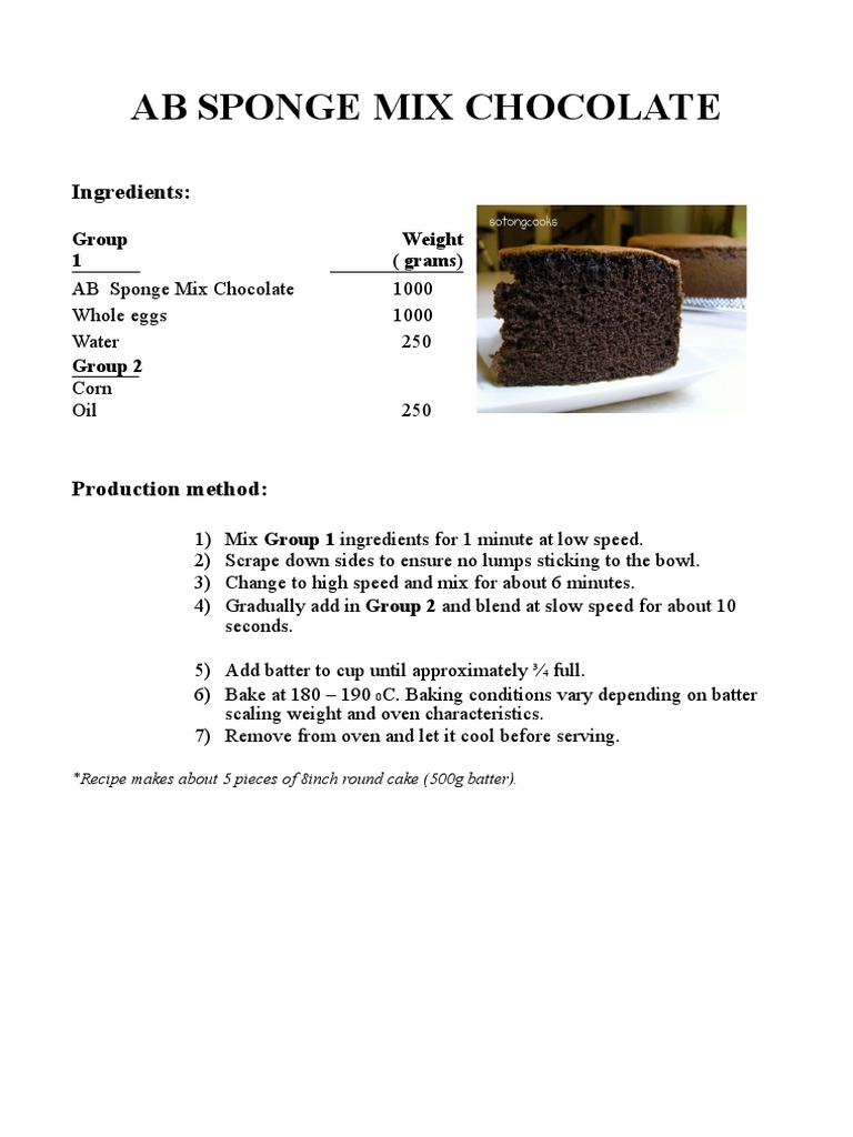 Chocolate Sponge Mix Recipe Guide | PDF | Cooking, Food & Wine