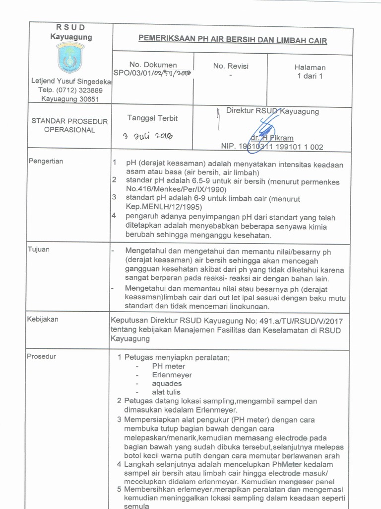 SPO Pemeriksaan PH Air Bersih Dan Limbah Cair | PDF