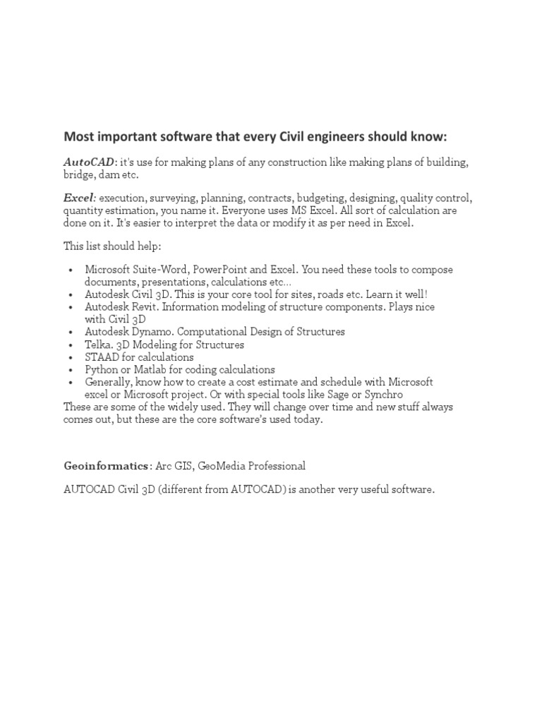Most Important Software That Every Civil Engineers Should Know | PDF