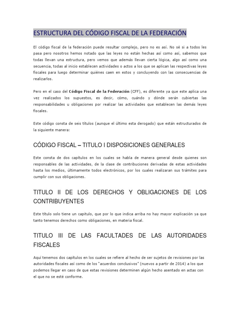 Estructura Del Código Fiscal de La Federación | PDF | Federación | Justicia