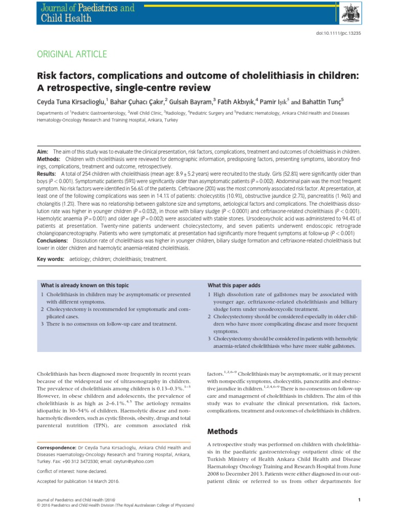 Risk Factors, Complications and Outcome of Cholelithiasis in Children ...