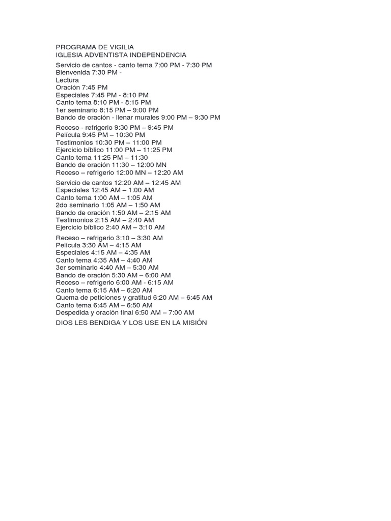 Programa de Vigilia | PDF