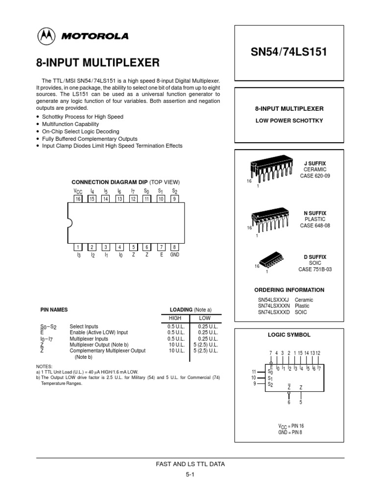 74LS151 8-Input Multiplexer Overview | PDF | Electrical Components ...