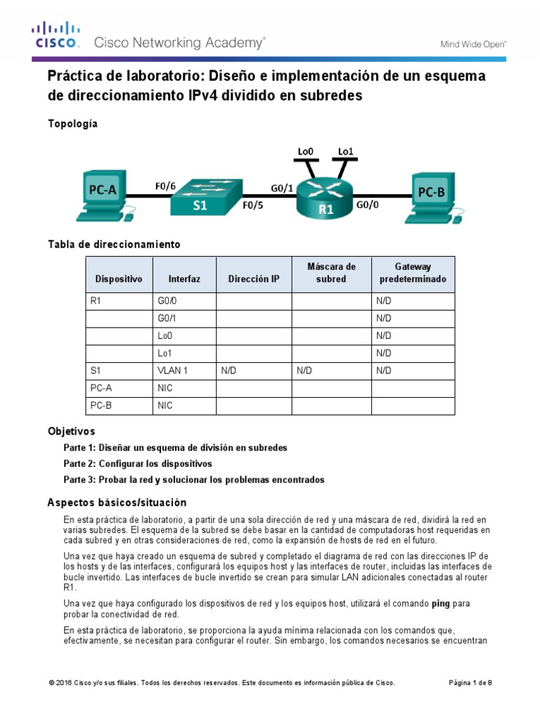 8.1.4.8 Lab - Designing and Implementing A Subnetted IPv4 Addressing Scheme | PDF | Dirección IP ...