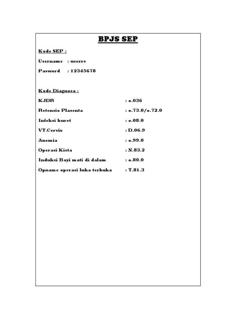 Kode Diagnosa Bpjs Sep | PDF