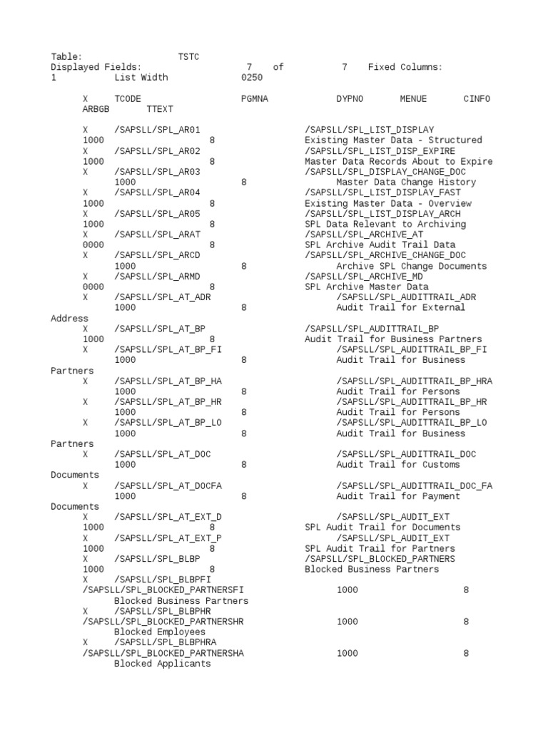 SPL Tcodes | PDF | Computer Data | Data Management