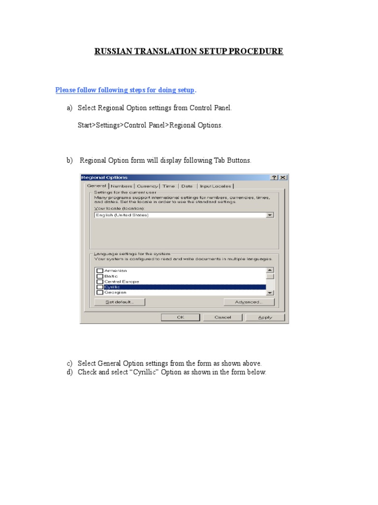 Russian Translation Setup Procedure: Please Follow Following Steps For ...