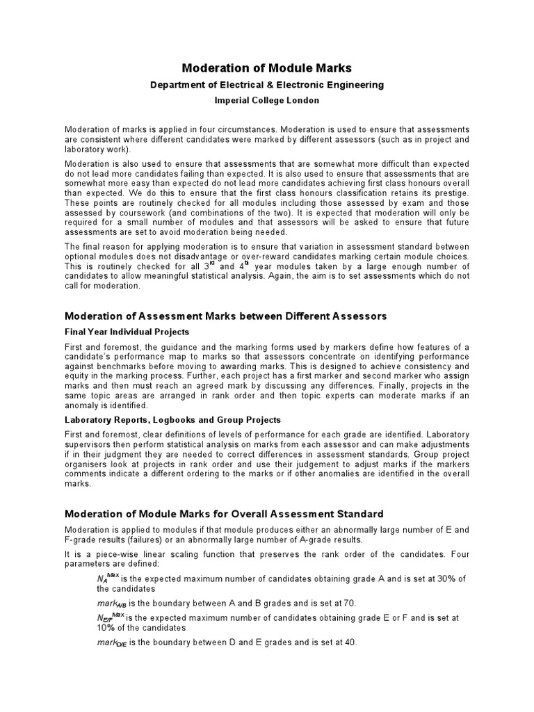 Moderation of Module Marks | PDF | Analysis | Teaching Mathematics
