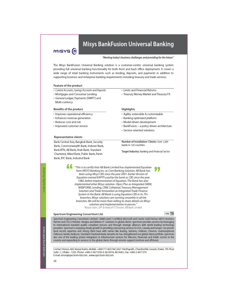 Misys Bankfusion Universal Banking: Feature of The Product | PDF ...