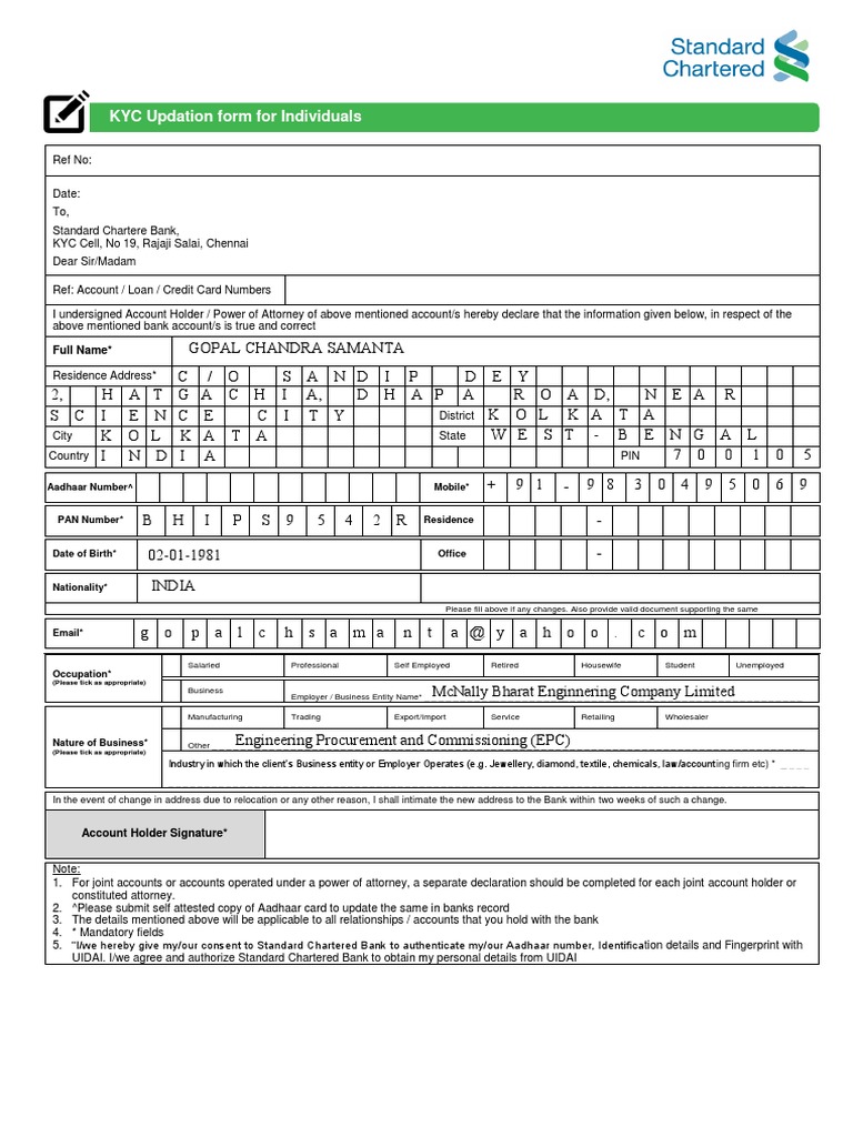 KYC Updation Form For Individuals: Full Name | PDF | Identity Document ...