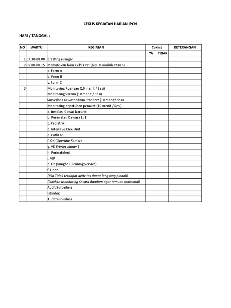 Ceklis Harian Kegiatan Ppi | PDF